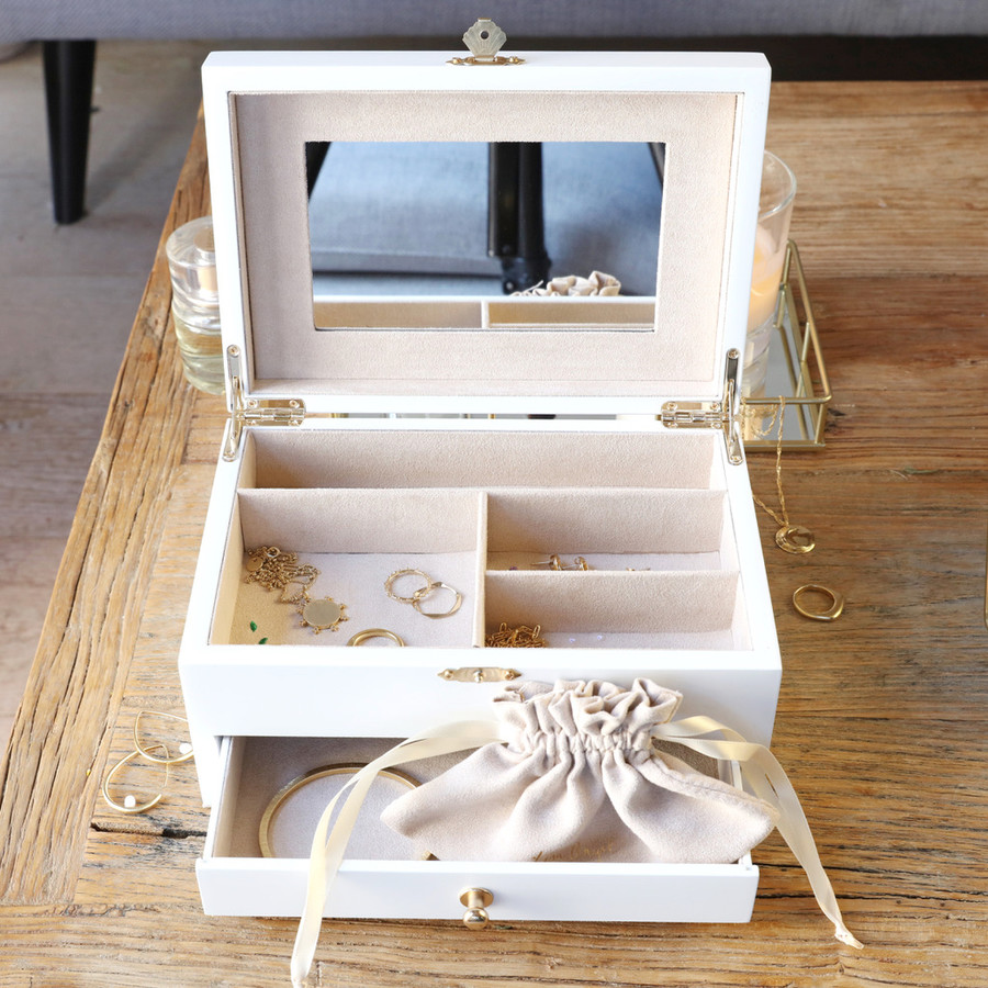 Personalised White Embroidered Interior Jewellery Box | Lisa Angel