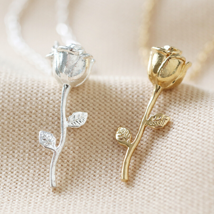 Stem Rose Pendant Necklace in Gold | Lisa Angel Jewellery