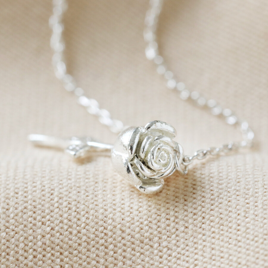 Stem Rose Pendant Necklace in Silver | Lisa Angel Jewellery