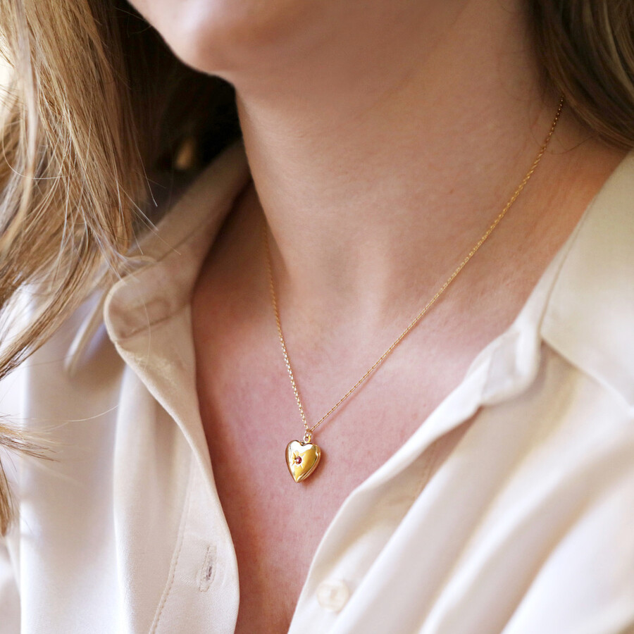 Birthstone Heart Locket Necklace in Gold | Lisa Angel