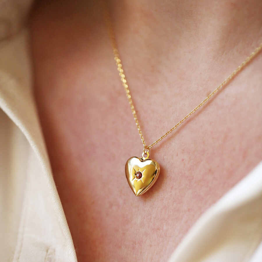 Birthstone Heart Locket Necklace in Gold | Lisa Angel