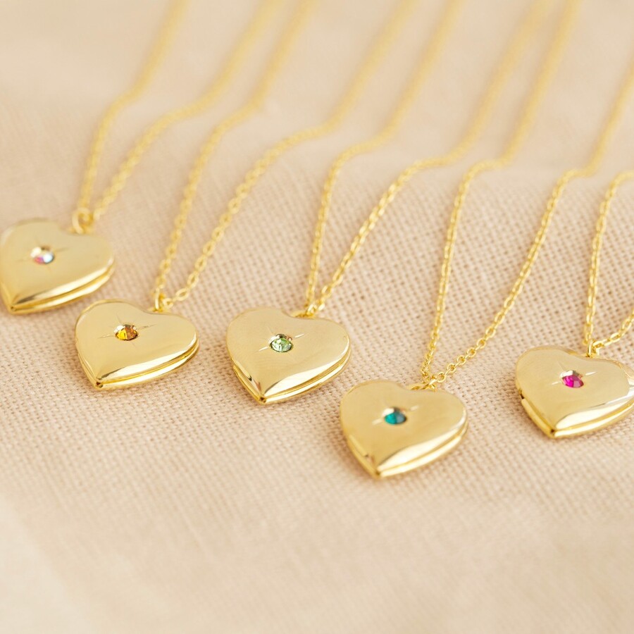 Birthstone Heart Locket Necklace in Gold | Lisa Angel