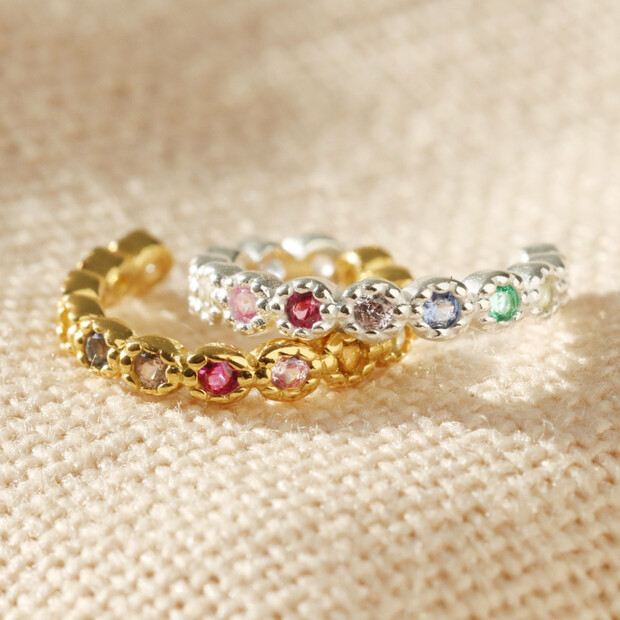 Tiny Sterling Silver Rainbow Crystal Ear Cuff | Lisa Angel
