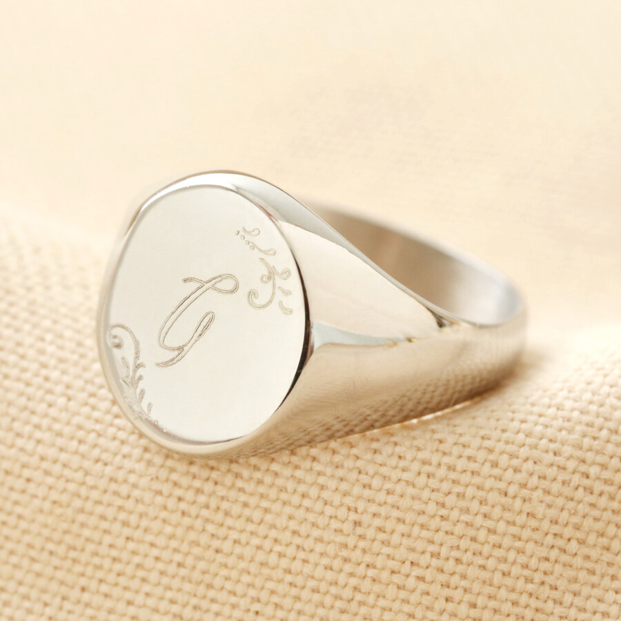 Personalised Initial Stainless Steel Oval Signet Ring | Lisa Angel
