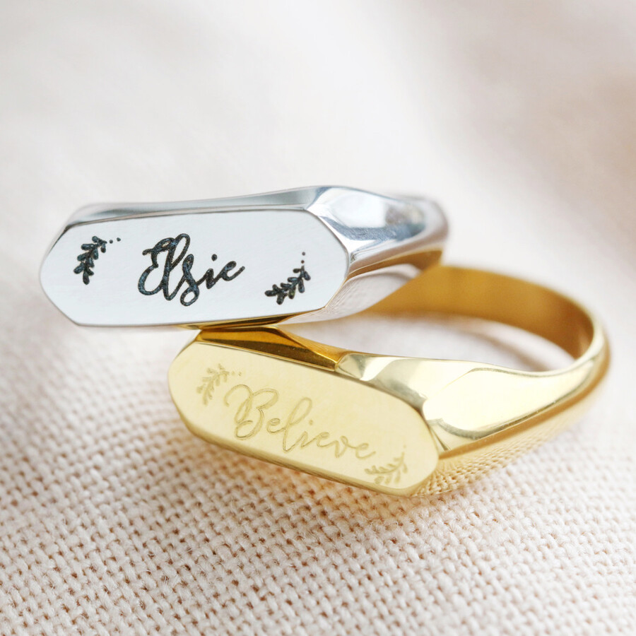 Personalised Stainless Steel Bar Signet Ring | Lisa Angel