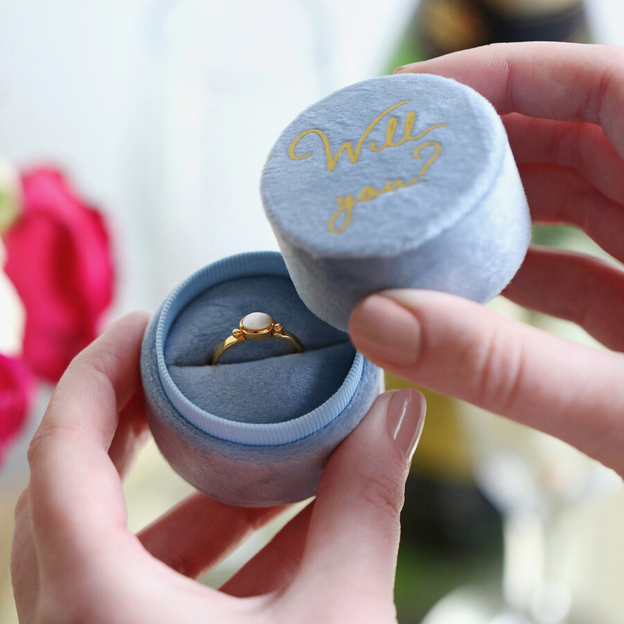 Personalised Blue Velvet Ring Box | Lisa Angel