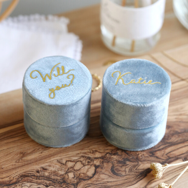 Personalised Blue Velvet Ring Box | Lisa Angel