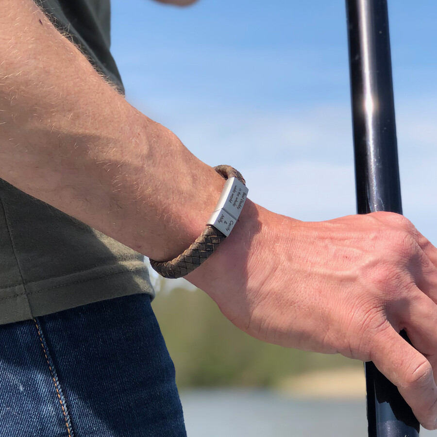 Men's Personalised Woven Leather Bracelet | Lisa Angel