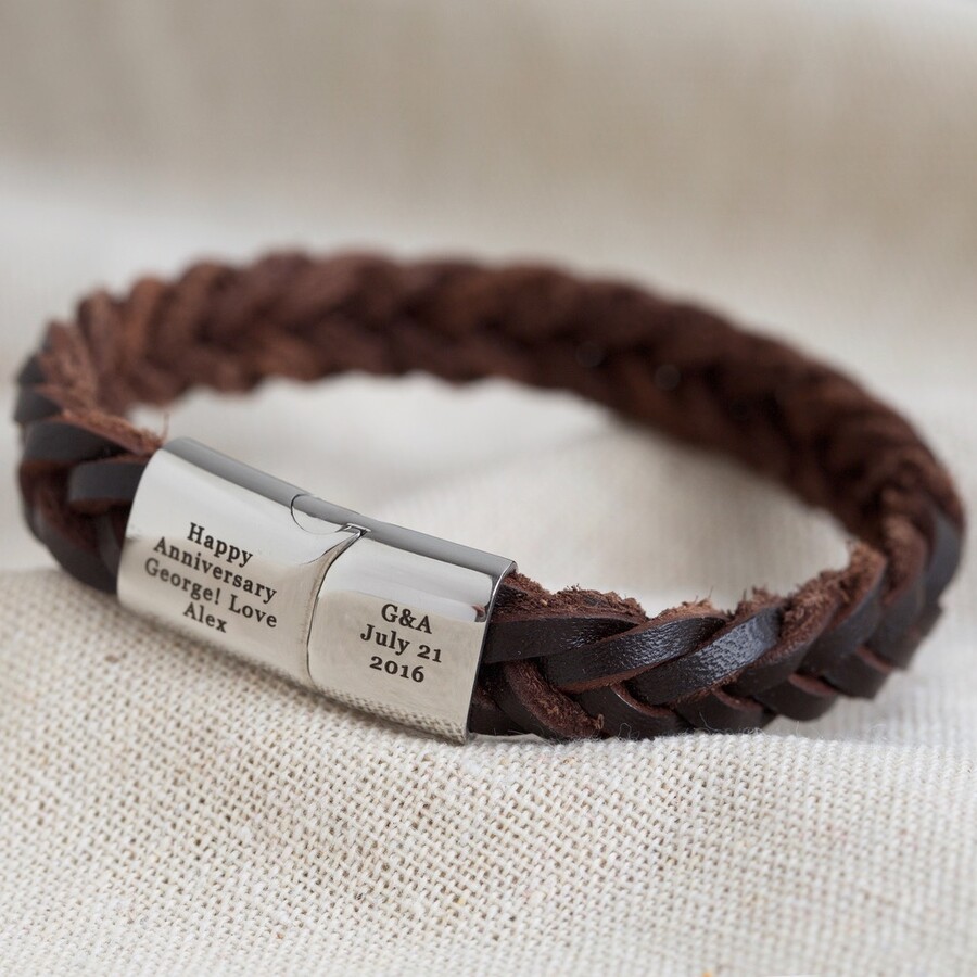 Personalised Men's Woven Leather Bracelet | Lisa Angel