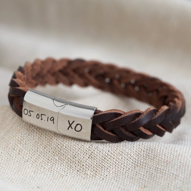Personalised Men's Woven Leather Bracelet | Lisa Angel