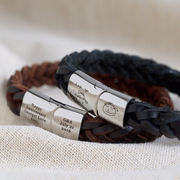 Personalised Men's Woven Leather Bracelet | Lisa Angel