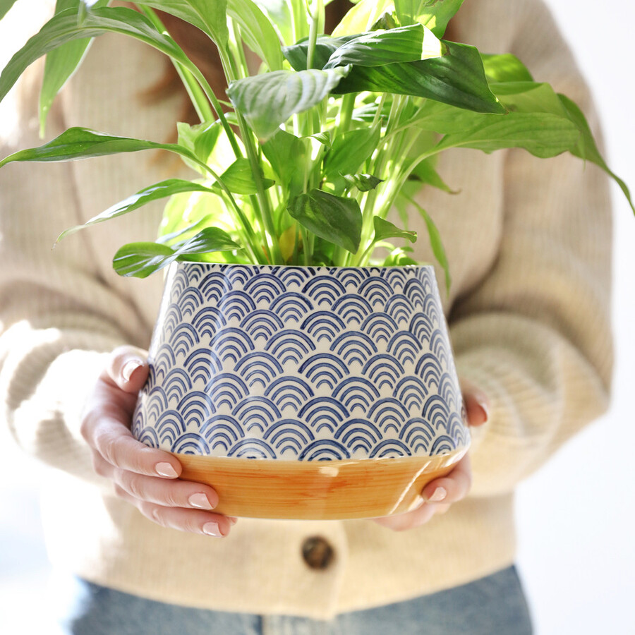 Sass & Belle Japanese Inspired Large Blue Wave Planter, H14cm