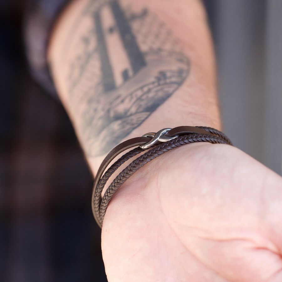 Men's Personalised Brown Leather Infinity Bracelet | Lisa Angel