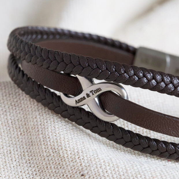 Men's Personalised Brown Leather Infinity Bracelet | Lisa Angel
