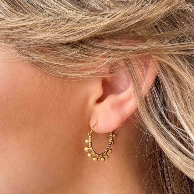 Gold Beaded Ball Hoop Earrings | Lisa Angel