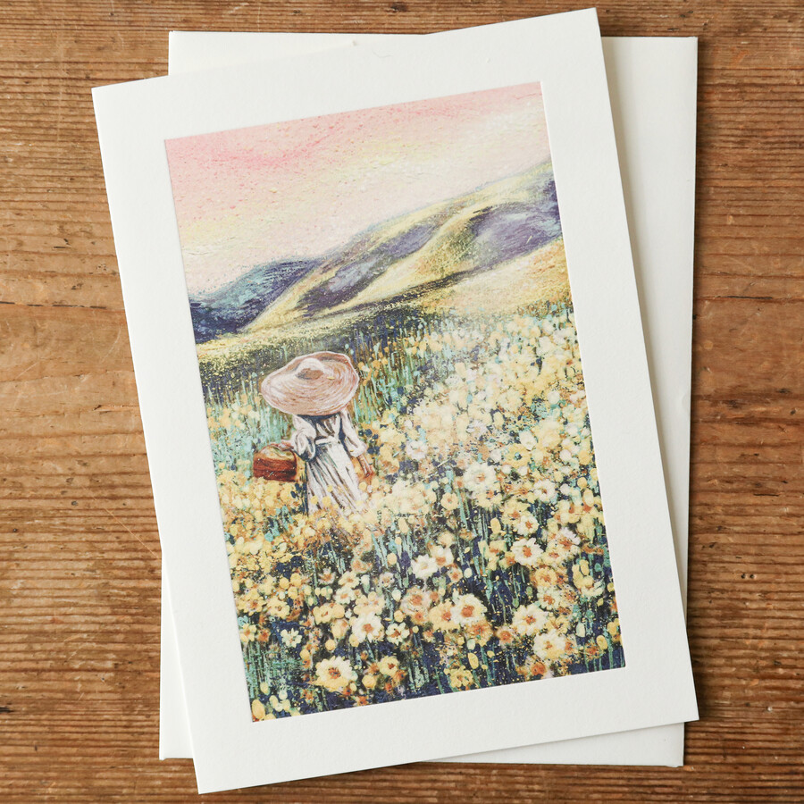 Sunset Flower Field Greetings Card | Lisa Angel