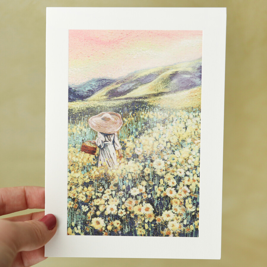 Sunset Flower Field Greetings Card | Lisa Angel