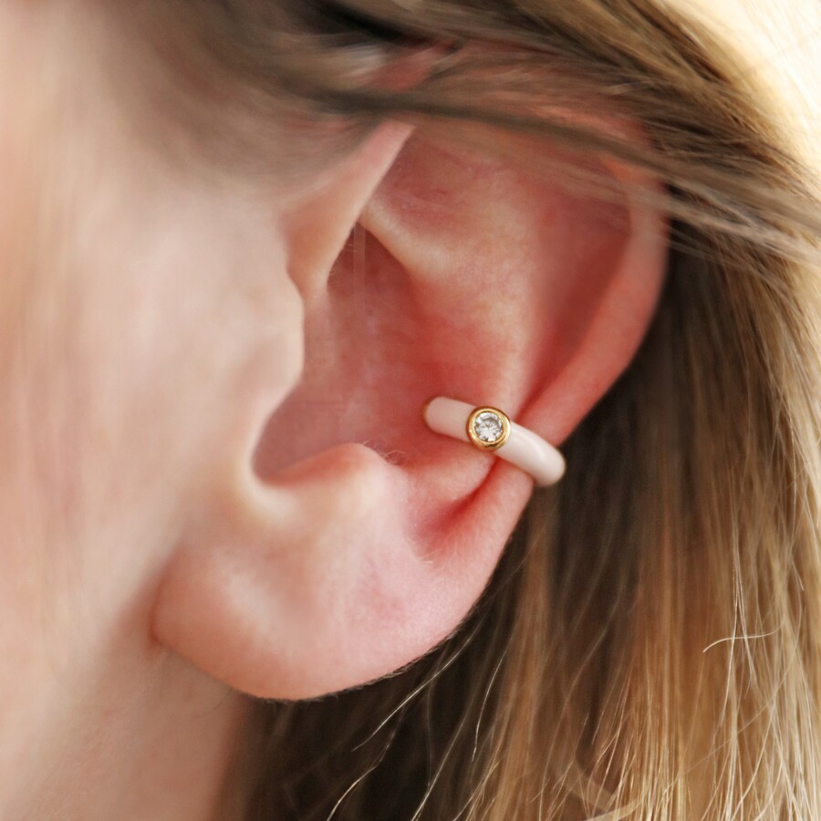 Baby Pink Crystal Enamel Earcuff in Gold | Lisa Angel