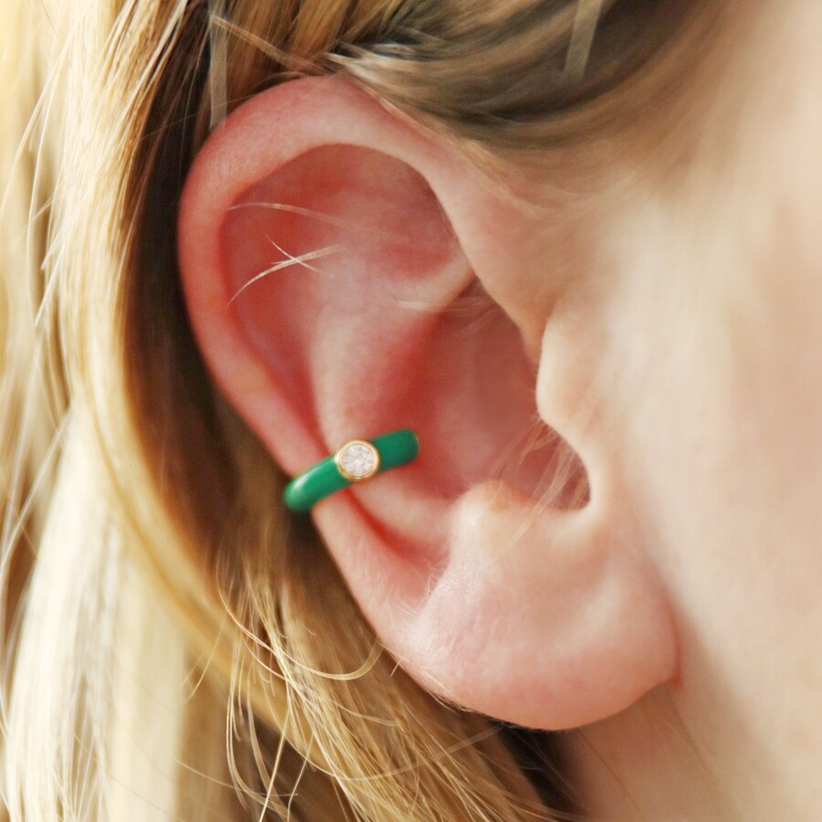 Emerald Green Crystal Enamel Ear Cuff in Gold | Lisa Angel