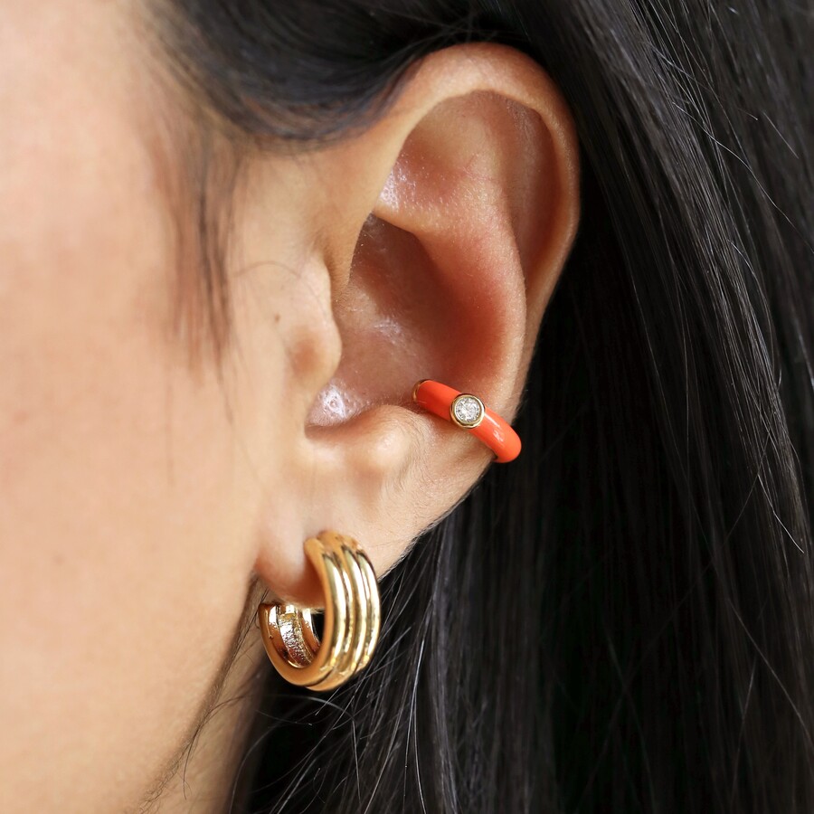 Orange Crystal Enamel Ear Cuff in Gold | Lisa Angel