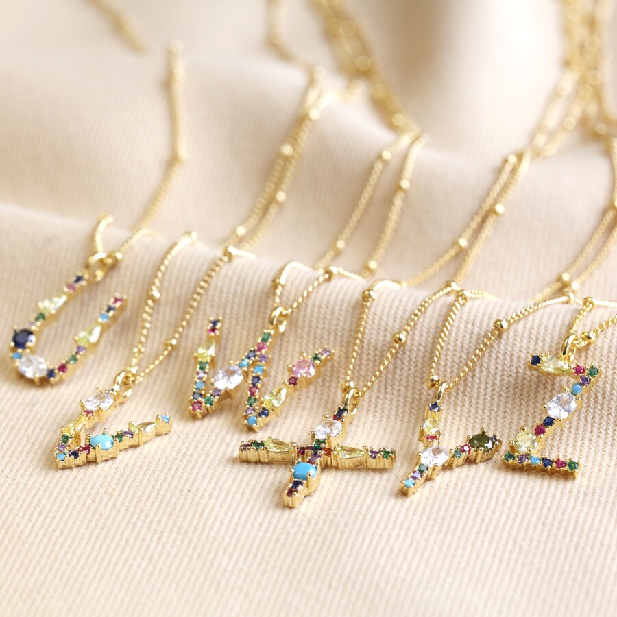 Rainbow Crystal Initial Necklace in Gold | Jewellery | Lisa Angel
