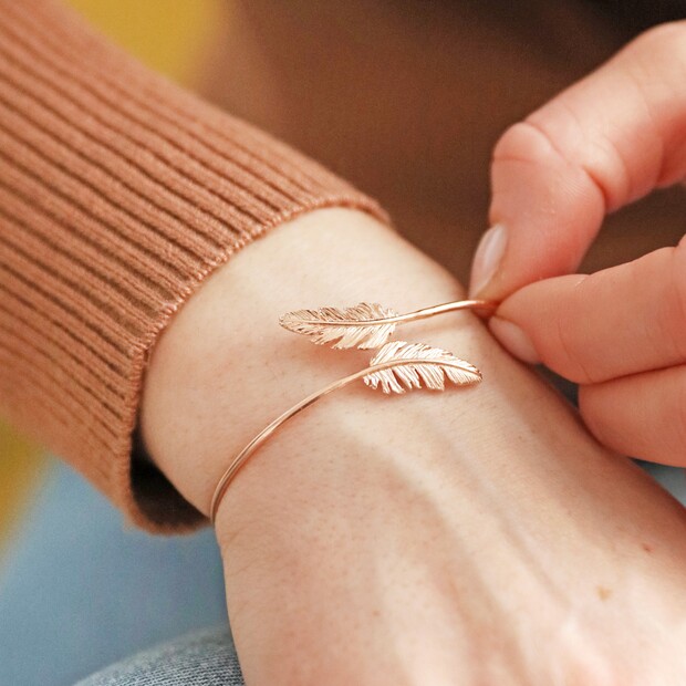 Rose Gold Feather Bangle | Jewellery | Lisa Angel