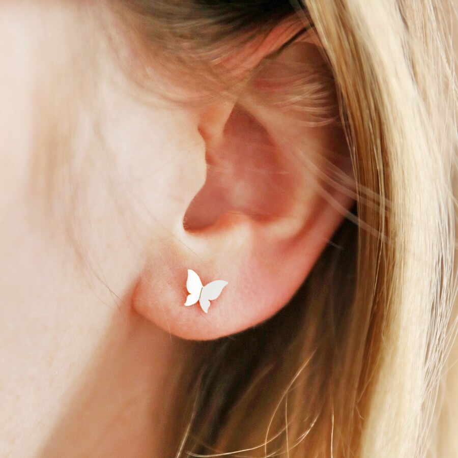 Tiny Butterfly Stud Earrings in Silver | Lisa Angel