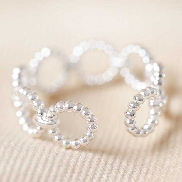 Beaded Chain Adjustable Ring in Silver | Lisa Angel