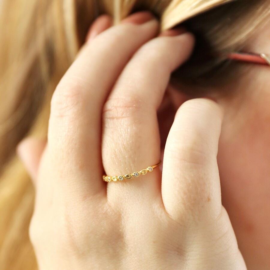 Gold Sterling Silver Dotted Crystal Band Ring | Lisa Angel