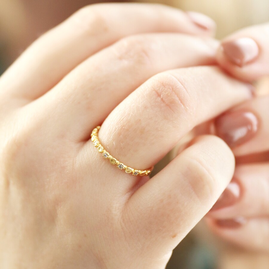 Gold Sterling Silver Dotted Crystal Band Ring | Lisa Angel