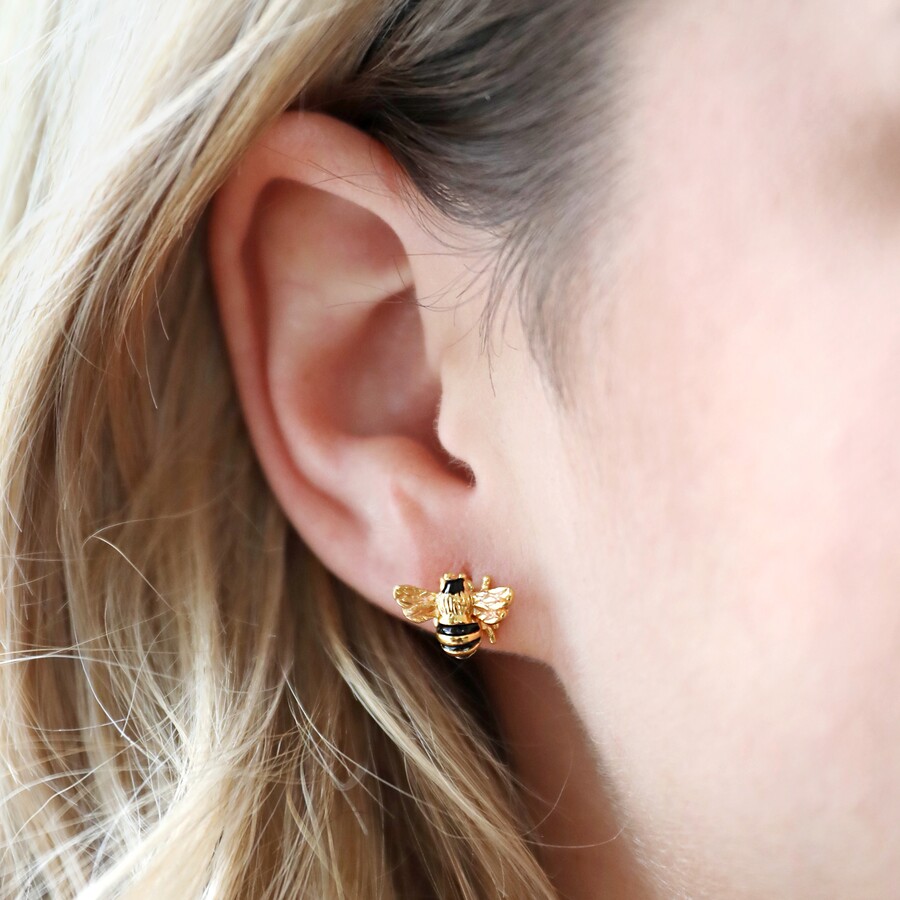 Gold and Enamel Bumblebee Stud Earrings | Lisa Angel