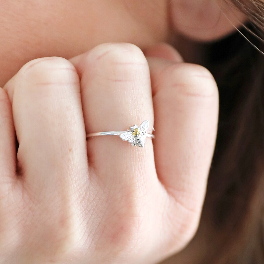 Sterling Silver Crystal Bee Ring | Lisa Angel