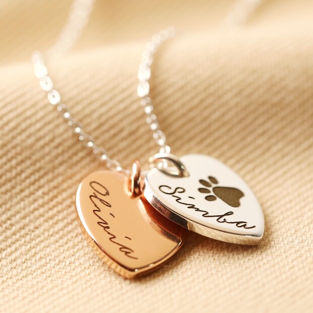 Personalised Mixed Metal Heart and Disc Charm Necklace | Lisa Angel