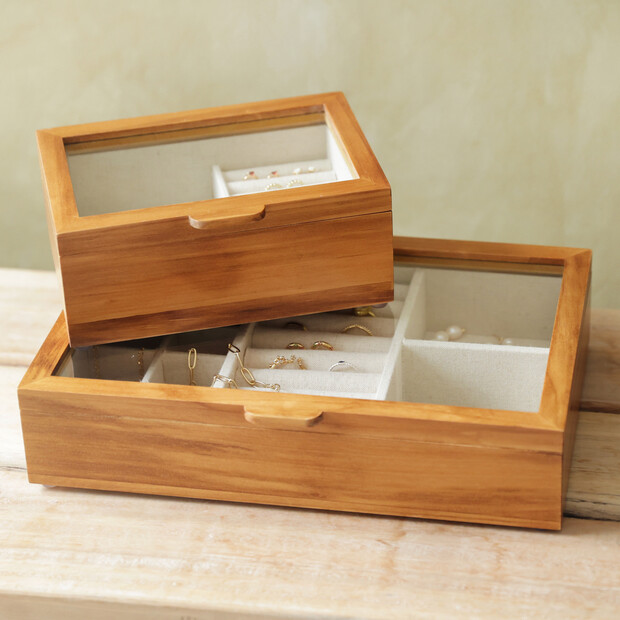 Large Glass Top Wooden Jewellery Box | Lisa Angel