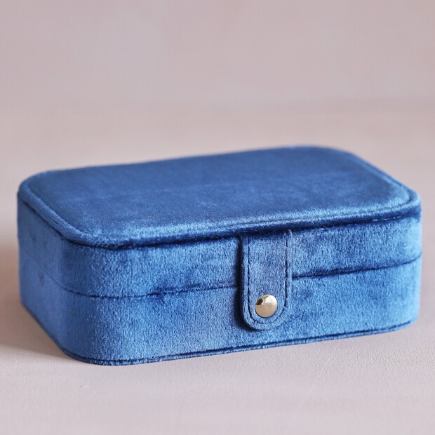 Navy Blue Velvet Rectangular Jewellery Case | Lisa Angel