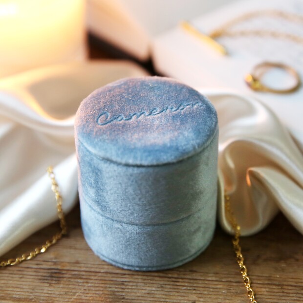 Personalised Engraved Blue Velvet Ring Box | Lisa Angel