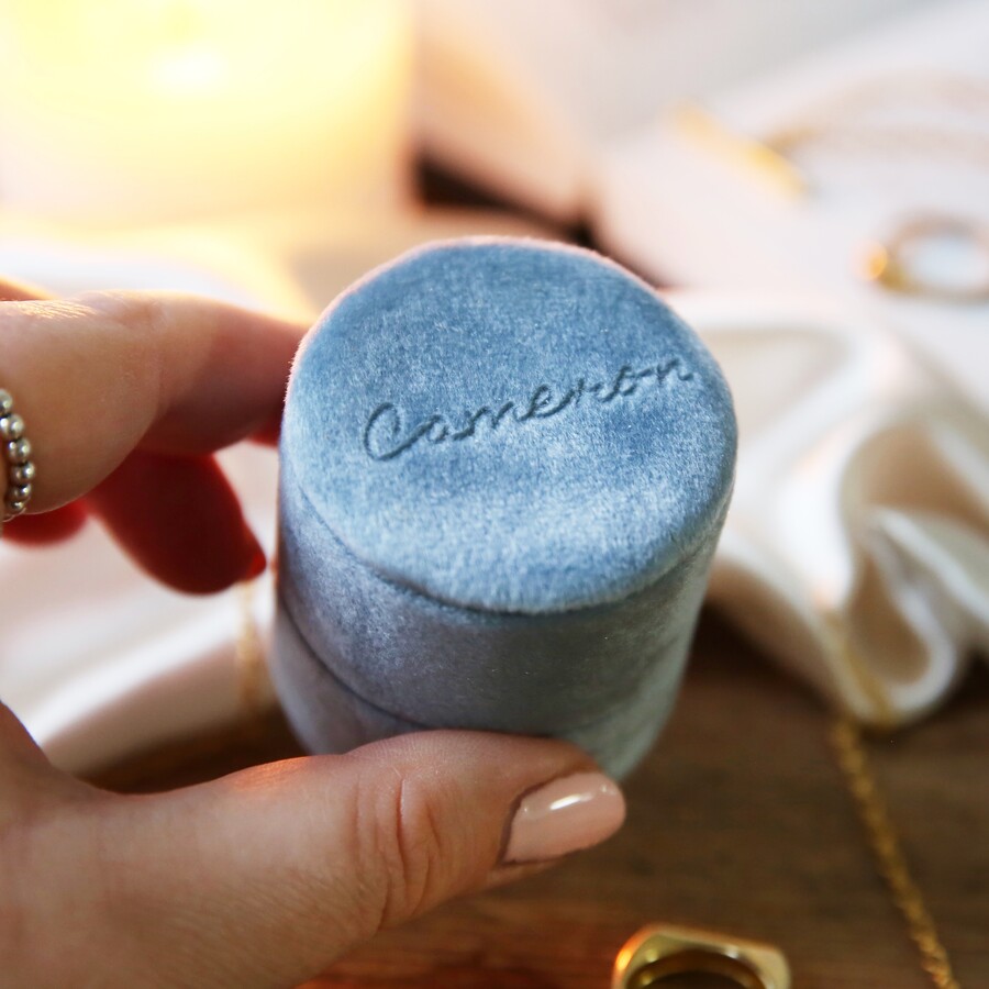 Personalised Engraved Blue Velvet Ring Box | Lisa Angel