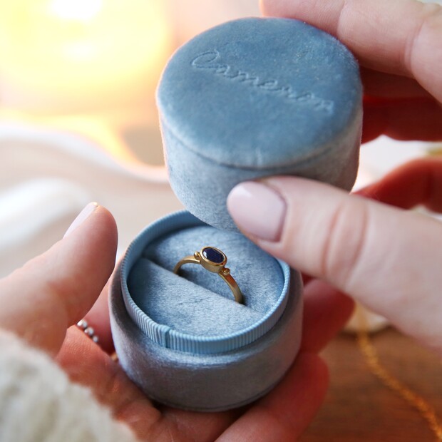 Personalised Engraved Blue Velvet Ring Box | Lisa Angel