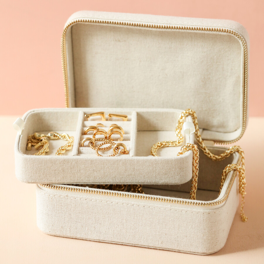 Personalised Natural Linen Jewellery Case | Lisa Angel