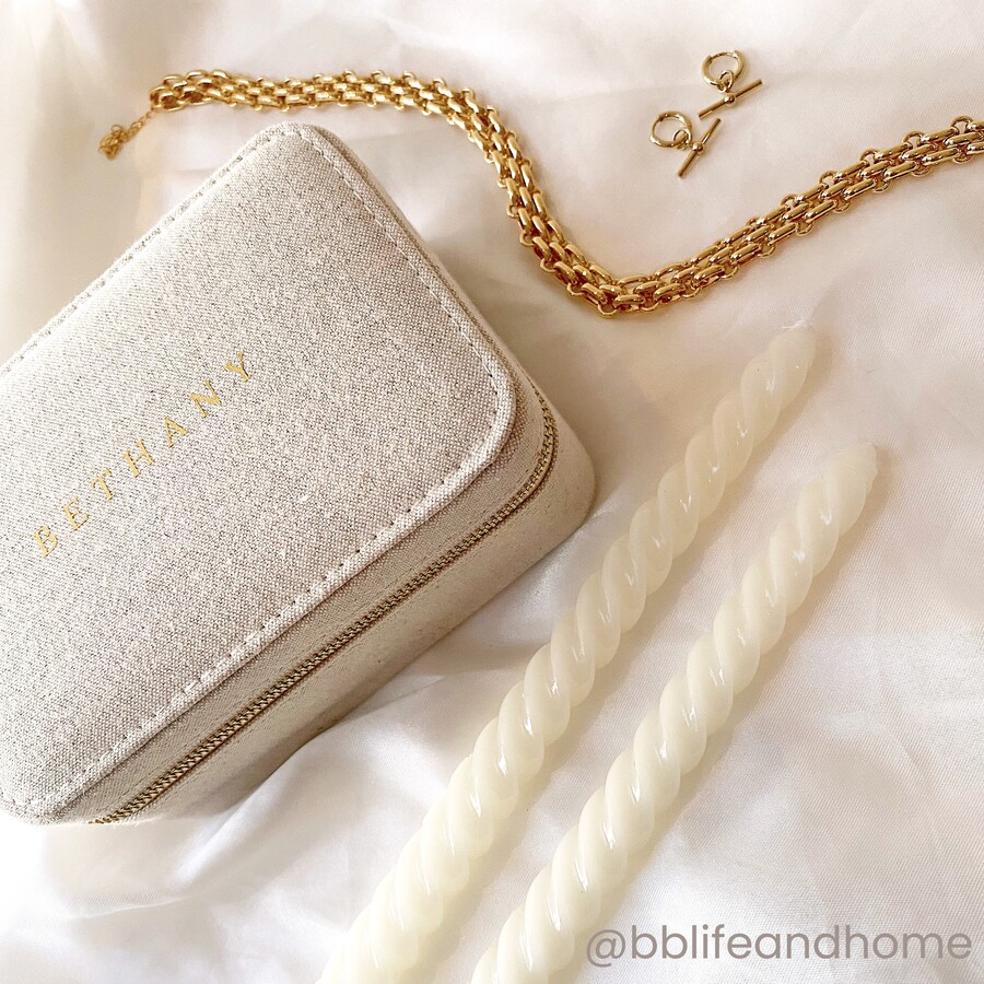 Personalised Natural Linen Jewellery Case | Lisa Angel