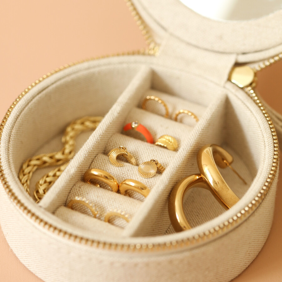 Personalised Round Natural Jewellery Case | Lisa Angel