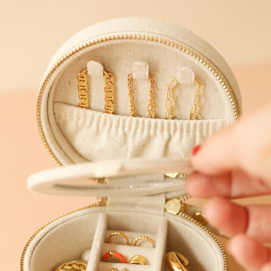 Personalised Round Natural Jewellery Case | Lisa Angel