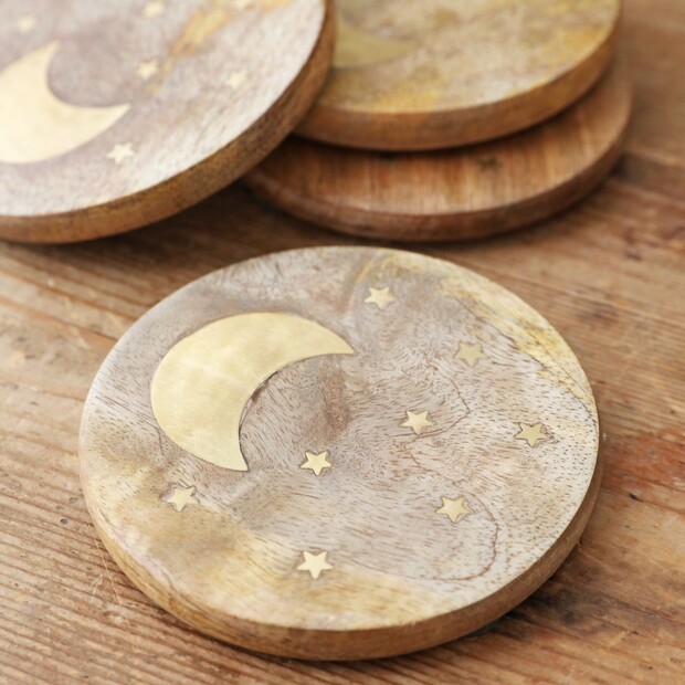 Set of 4 Wooden Moon Coasters | Sass & Belle | Lisa Angel