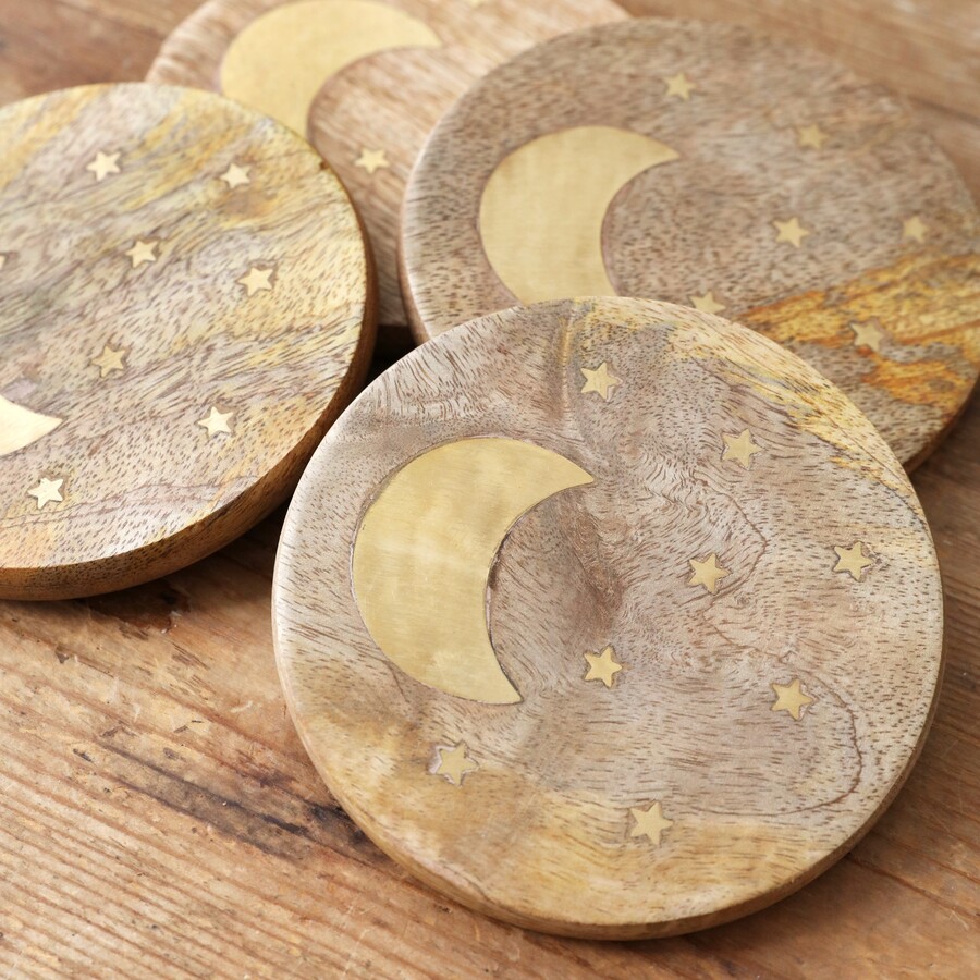Set of 4 Wooden Moon Coasters | Sass & Belle | Lisa Angel