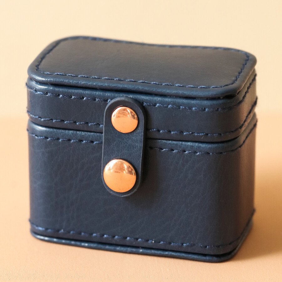 Petite Travel Ring Box in Navy and Mint Green | Lisa Angel