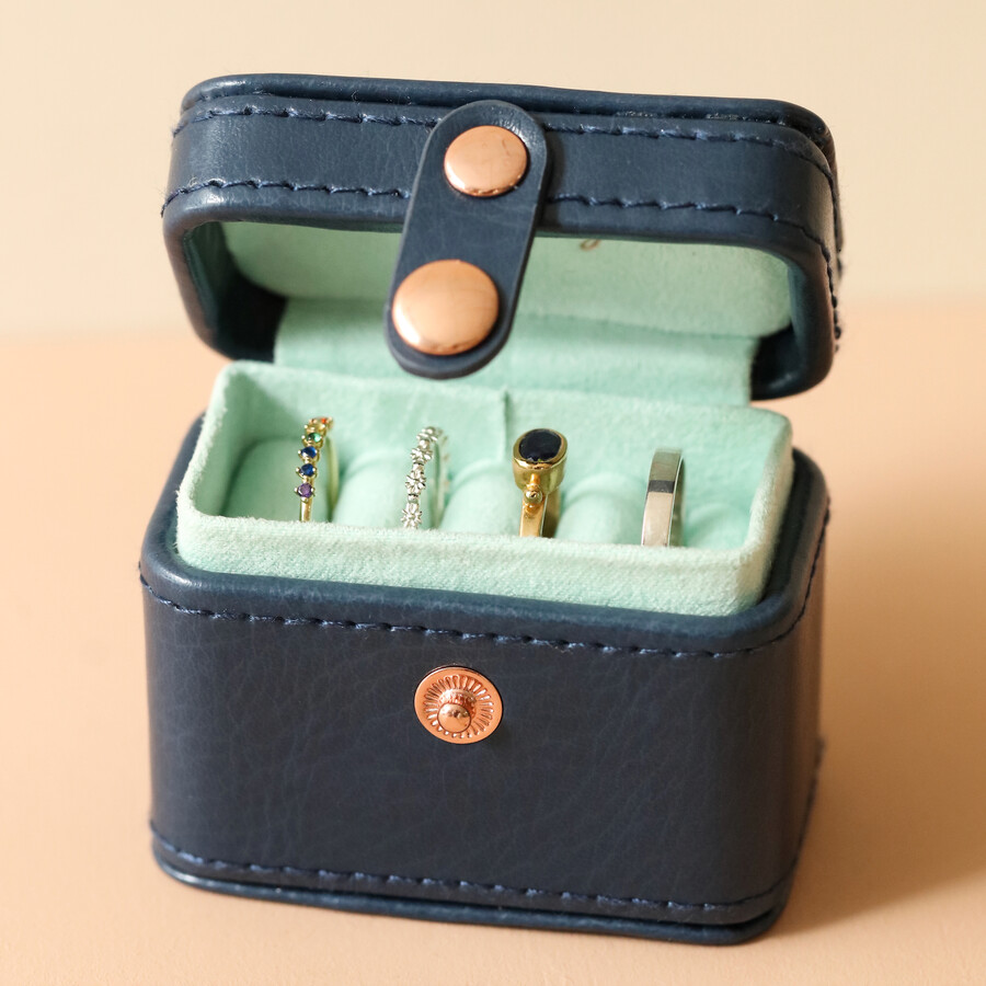 Petite Travel Ring Box in Navy and Mint Green | Lisa Angel