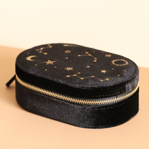 Starry Night Velvet Oval Jewellery Case in Black | Lisa Angel