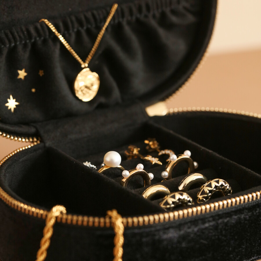 Starry Night Velvet Oval Jewellery Case in Black | Lisa Angel