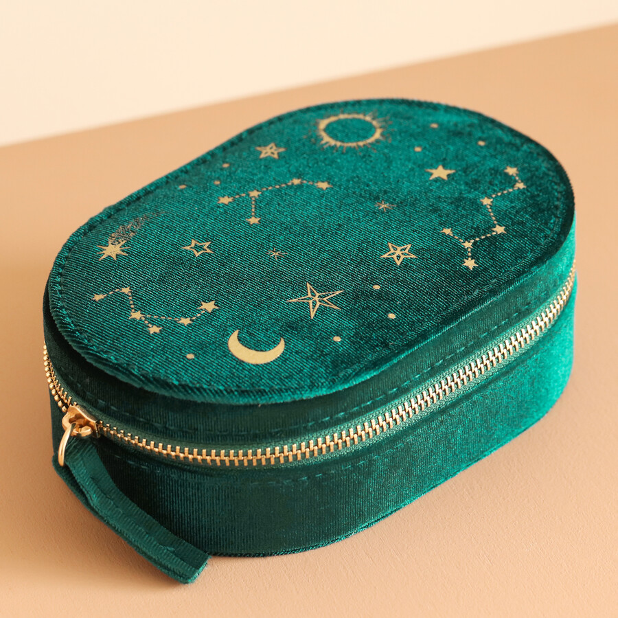 Starry Night Velvet Oval Jewellery Case in Teal | Lisa Angel