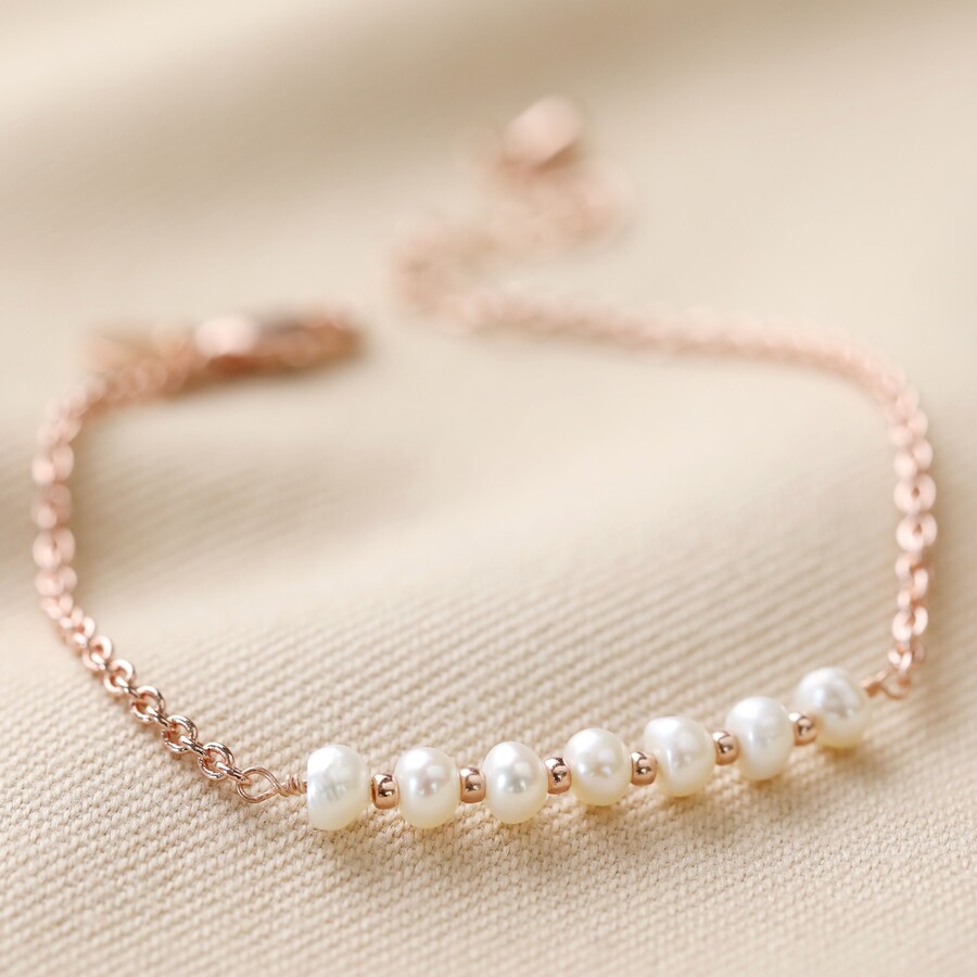Freshwater Pearl Rose Gold Chain Bracelet | Lisa Angel